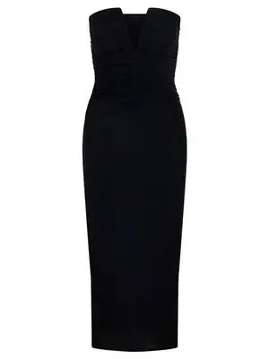 AMAZUIN Ruched Strapless Midi Dress - Black