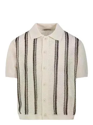 COOR Striped Short-sleeved Cardigan - Neutrals