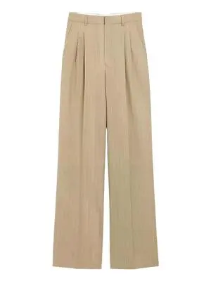 Ami High Waist Wide Leg Striped Wool Gabardine Trousers - Neutrals