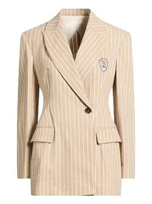 Brunello Cucinelli Double-breasted Blazer With Embroidered Logo - Sand