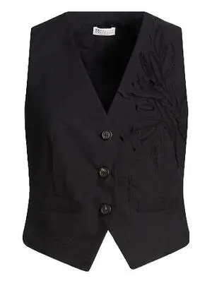Brunello Cucinelli Tailored Vest With Appliqués And Embroidery - Black