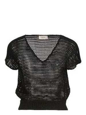 Agnona Silk And Cotton Open-knit Sweater - Black