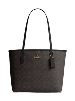 COACH OUTLET Coach® Medium City Tote Bag In Signature Canvas - Gold/walnut/black