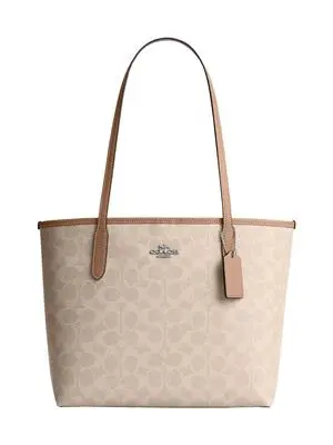 COACH OUTLET Coach® Medium City Tote Bag In Signature Canvas - Silver/sand/taupe