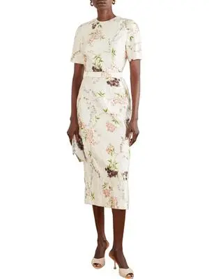Erdem Belted Floral-print Crinkled Satin Midi Dress - Multi
