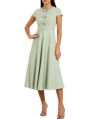 Mac Duggal Crepe Midi Dress With Rhinestone Beading And Bow Detailing - Sage