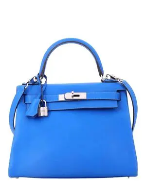 Hermès Kelly Handbag Evercolor With Palladium Hardware 28 - Blue