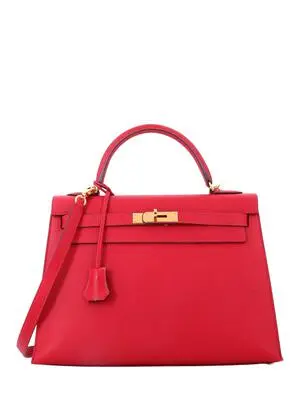 HERMES Kelly Handbag Red Epsom With Gold Hardware 32