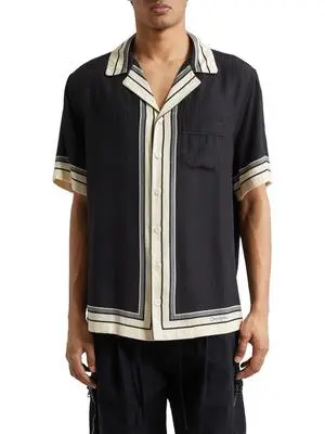 Dolce & Gabbana Engineered Stripe Print Short Sleeve Silk Button-up Shirt Righe F.nero