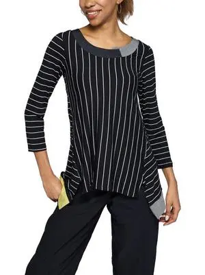 LUUKAA Striped Viscose Jersey Blouse - Black