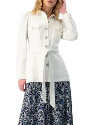 IVONNE Long Biker Jacket With Belt - White