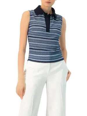 IVONNE Sleeveless Knitted Polo With Classic Collar - Blue