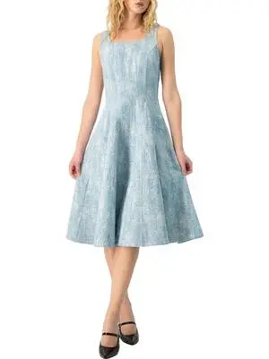 IVONNE Square Neck Midi Denim Dress - Blue