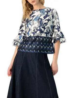 IVONNE Floral Blouse With Ruffle Sleeves - Multicolor-blue