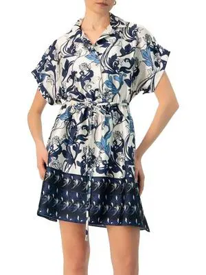 IVONNE Floral Printed Mini Dress With Dropped Sleeves - Multicolor-blue