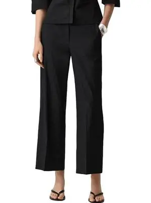 Theory Cropped Straight Leg Linen Blend Pants - Black