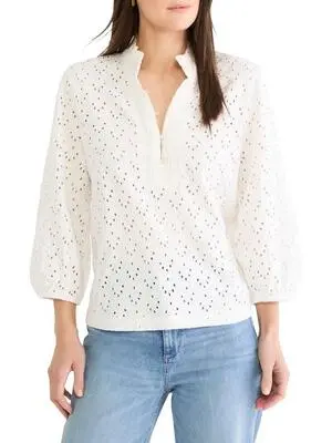 NIC+ZOE Ruffle Neck Eyelet Top - Paper White