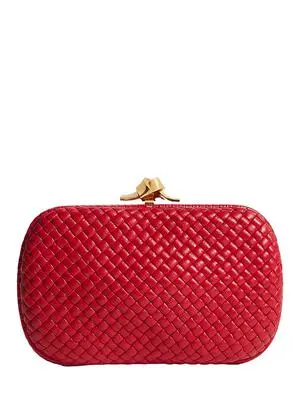 Bottega Veneta Intrecciato Leather Minaudiere Clutch With Knot Clasp - Red