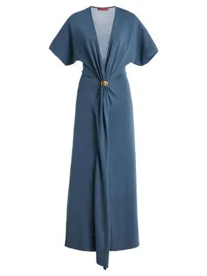 Altuzarra Rena Jersey Maxi Dress With Plunging Neckline And Gilded Hardware - Blue