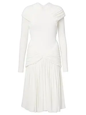 FERRAGAMO Ruched Crêpe Jersey Midi Dress - White