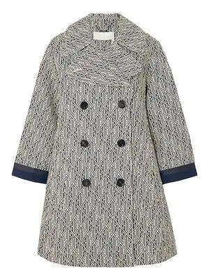 Chloé Printed Cotton-gabardine Double-breasted Coat - Blue