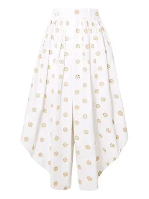 Chloé Cropped Embroidered Cotton-poplin Wide-leg Pants - White