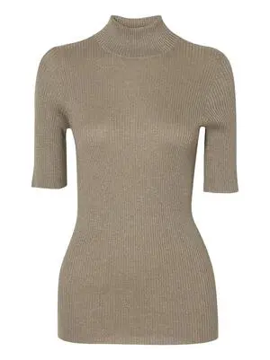 Brunello Cucinelli Metallic Ribbed Cashmere-blend Top - Brown