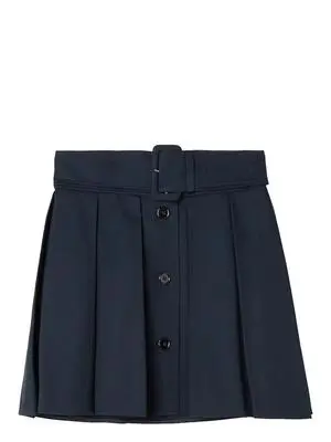 PATOU Belted Pleated Cotton-twill Mini Skirt - Blue