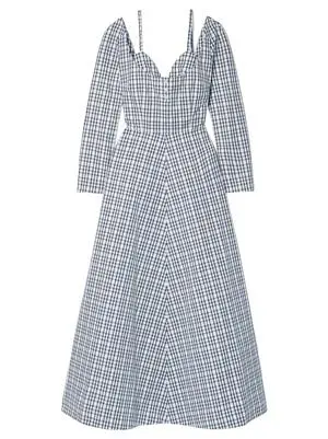 Rosie Assoulin Dancer Layered Checked Cotton-twill Midi Dress - Blue