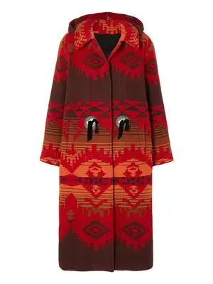 FORTELA Flick Hooded Metallic Wool-jacquard Coat - Red