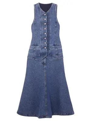 Chloé Net Sustain Flared Recycled-denim Midi Dress - Blue
