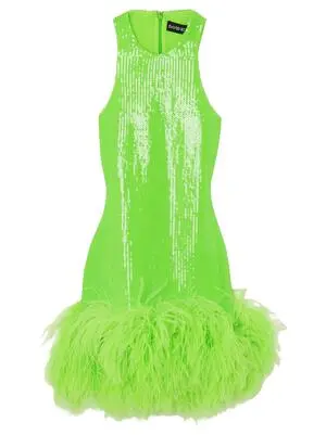 David Koma Feather-trimmed Sequined Chiffon Mini Dress - Green