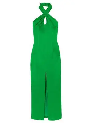 RASARIO Satin Halterneck Midi Dress - Green