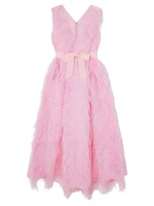 Huishan Zhang Irina Belted Feather-embellished Silk-organza Gown - Pink