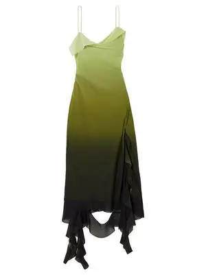 Acne Studios Asymmetric Ruffled Ombré Chiffon Midi Dress - Green