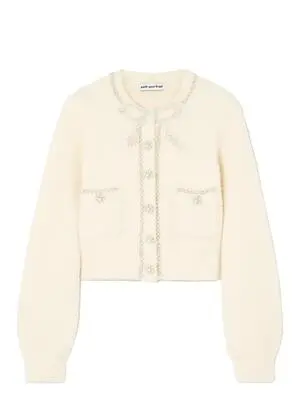 SELF-PORTRAIT Cropped Embellished Cardigan - Neutrals