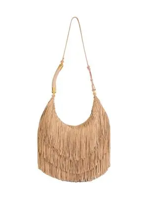 BALMAIN Large Fringed Suede Hobo Bag