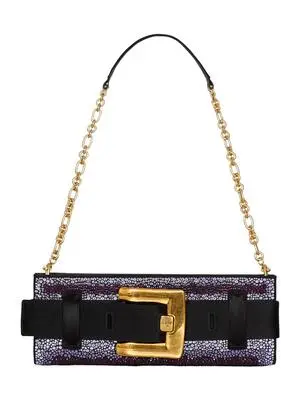 Balmain Anthem Crystal Satin Clutch - Black