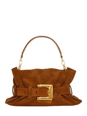 Balmain Anthem Medium Suede Bag - Brown