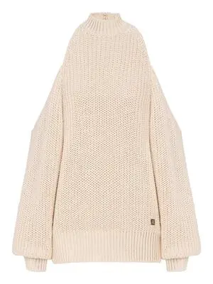 Balmain Cotton Knit Open-shoulder Jumper - Beige