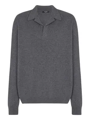 Balmain Long-sleeved Polo Shirt In Eco-cashmere - Grey