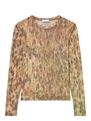 GANNI Animal Print Long-sleeved Top - Neutrals