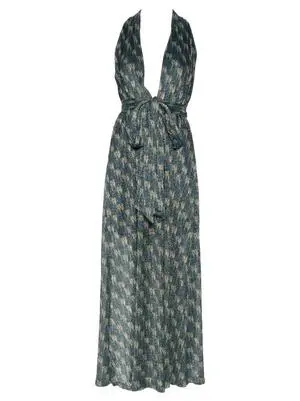 SIYU Printed V-neck Maxi Dress - Blue