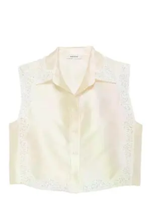 Sandro Sleeveless Cropped Lace-trimmed Shirt - Neutrals