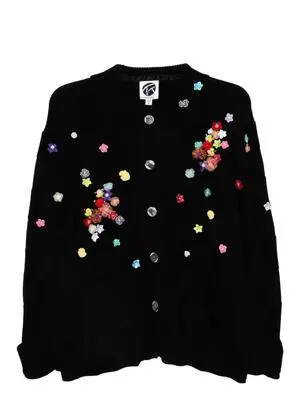 YANYAN Floral-embellished Check Cardigan - Black
