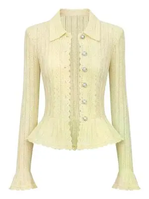 SELF-PORTRAIT Pointelle Knit Cardigan - Yellow
