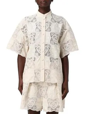 Zimmermann Short Sleeve Crochet Shirt - Cream