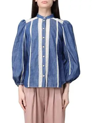 Zimmermann Zimmermann Striped Lace Detail Shirt Blue