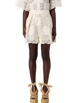 Zimmermann Cotton Blend Lace Insert Embroidered Shorts - Cream