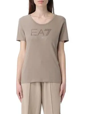 EA7 Cotton T-shirt With Rhinestone Logo - Beige